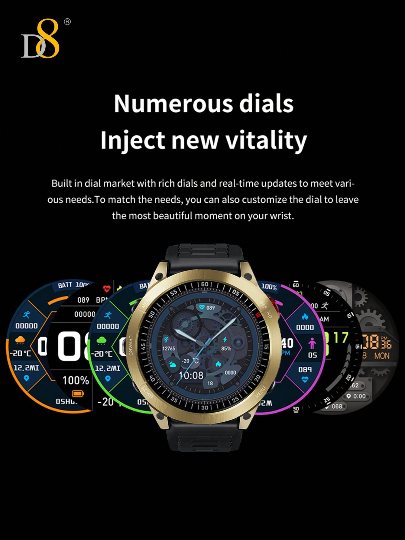 D8 Smart Watch for Men with Fitness Tracker, IP67 Waterproof, 100+ Sport Modes, Pedometer, Sleep ...