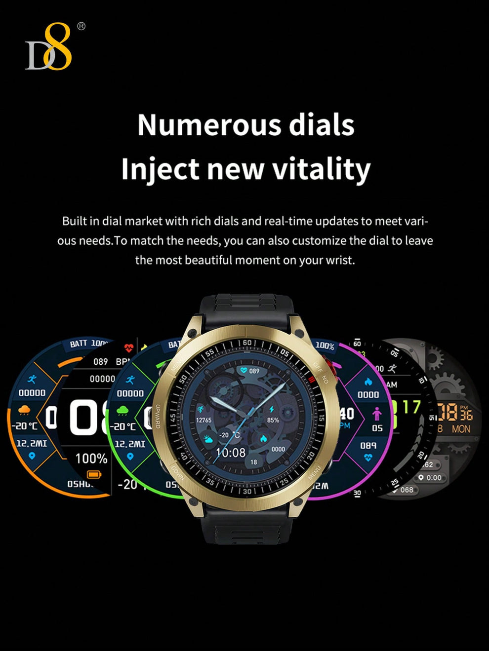 D8 Smart Watch for Men with Fitness Tracker, IP67 Waterproof, 100 ...